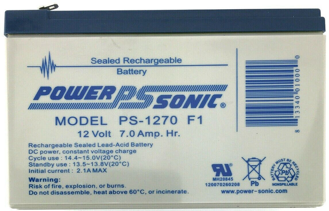 Power-Sonic PS-1270 F1 Sealed Rechargeable Battery 12V 6Ah Lead-Acid G ...