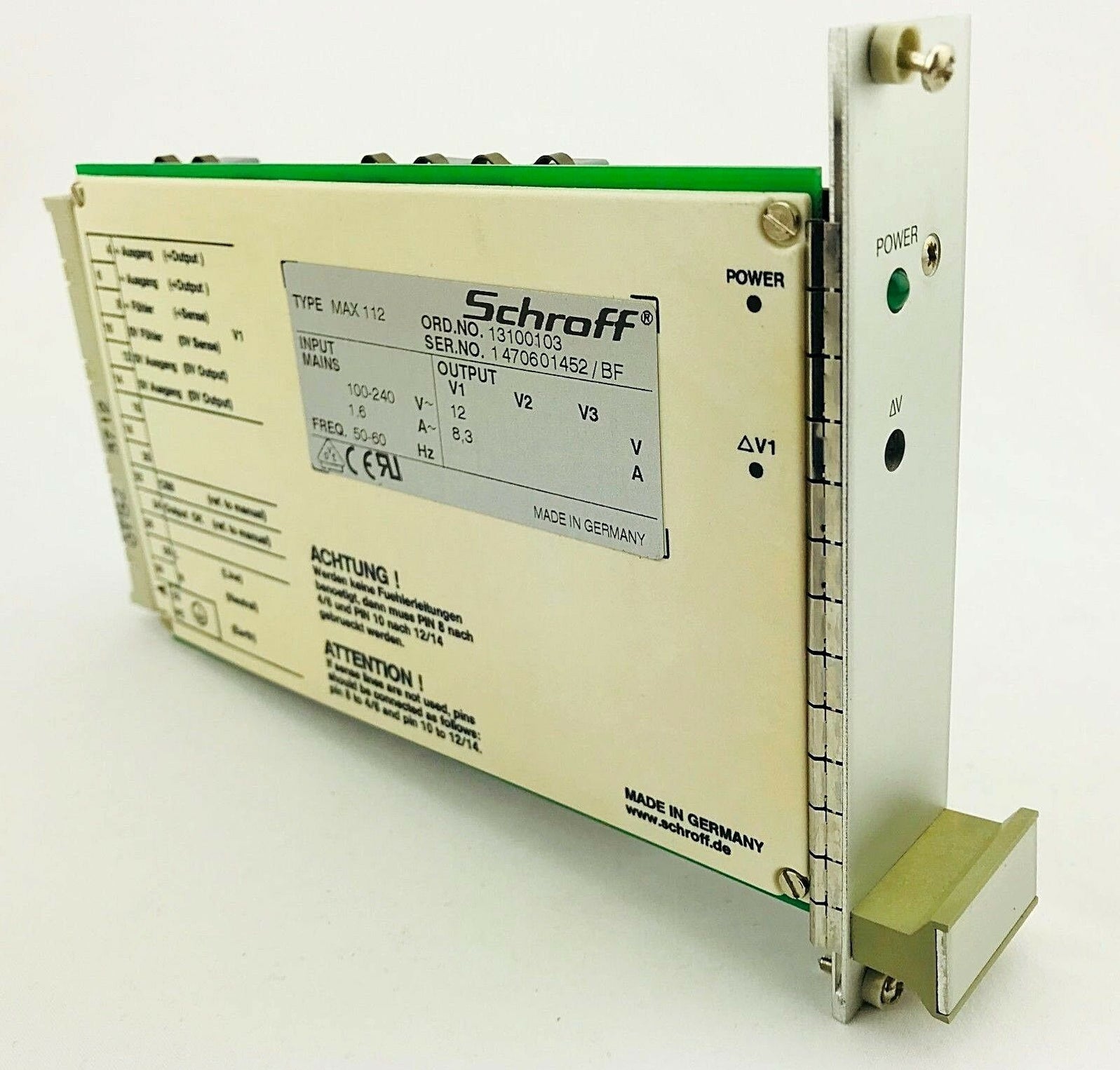 Schroff MAX 112 13100103 Blade Power Supply Axis Encoders 0192-001 Mad ...